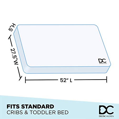 Delta Children Essex 4-in-1 Convertible Baby Crib, Bianca White with Natural Legs + Delta Children Twinkle Galaxy Dual Sided Recycled Fiber Core Crib and Toddler Mattress (Bundle)