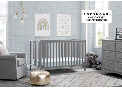 Delta Children Heartland 4-in-1 Convertible Crib, Grey with Twinkle Stars Crib & Toddler Mattress