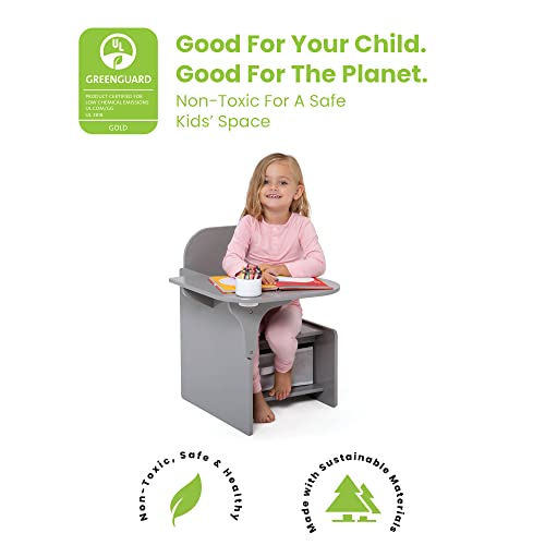 Delta Children MySize Chair Desk with Storage Bin + MySize Deluxe Toy Box, Grey (Bundle)