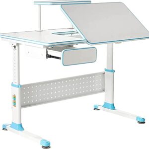 ApexDesk Little Soleil DX 43" Children's Height Adjustable Study Desk w/Integrated Shelf & Drawer (Desk+Chair Bundle – Blue)