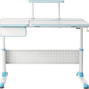 ApexDesk Little Soleil DX 43" Children's Height Adjustable Study Desk w/Integrated Shelf & Drawer (Desk+Chair Bundle – Blue)