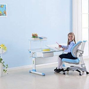 ApexDesk Little Soleil DX 43" Children's Height Adjustable Study Desk w/Integrated Shelf & Drawer (Desk+Chair Bundle – Blue)