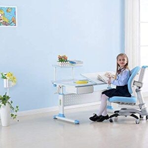 ApexDesk Little Soleil DX 43" Children's Height Adjustable Study Desk w/Integrated Shelf & Drawer (Desk+Chair Bundle – Blue)