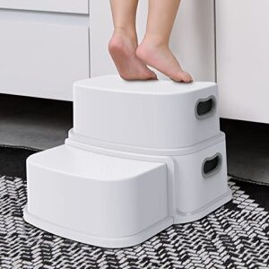 glamore 2 step stool for kids, toddler step stool, kids step stool for bathroom sink, potty training, toilet stool, slip resistant, dual height 4.5″- 9.4″, dual width 5″- 6″, white 1 pack