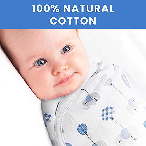 Delta Children Little Lambs Adjustable Swaddle Wrap - 100% Cotton - Size Extra Small, Fits Babies 0-3 Months/4-7 lbs, 3-Pack, Boy, Blue