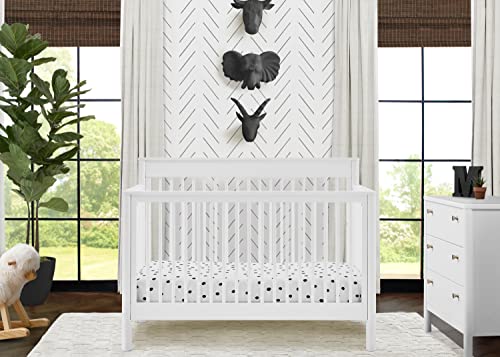 Delta Children Remy Crib 7-Piece Baby Nursery Furniture Set–Includes: Convertible Crib, Glider, Dresser, Changing Top, Crib Mattress, Sheets, & Changing Pad, Bianca White