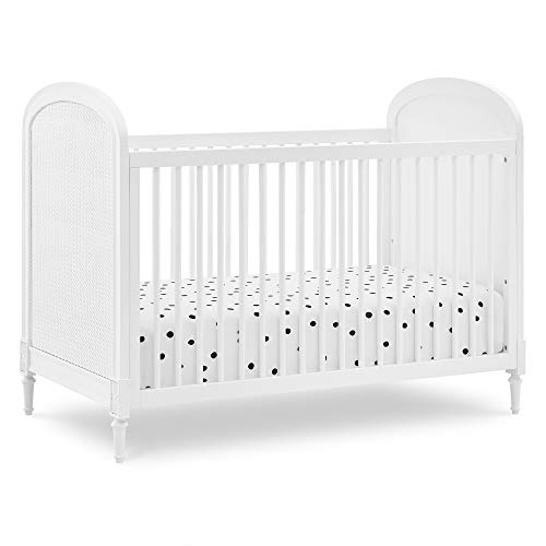 Delta Children Madeline 4-in-1 Convertible Crib - Woven Cane Mesh Panels, Includes Conversion Rails, Greenguard Gold Certified, Bianca White