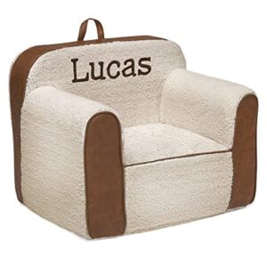 Delta Children Personalized Cozee Sherpa and Faux Leather Chair for Kids, Cream