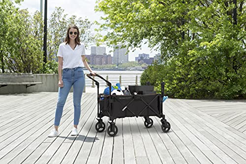 Delta Children Hercules Stroller Wagon for 2 Kids Versatile Stroller Wagon with Canopy, Push/Pull Handles, Cup Holders and Storage Pockets Compact Fold is Great for Travel, Black