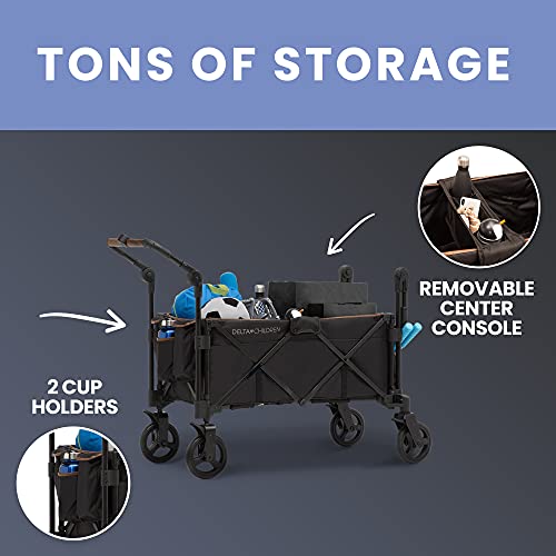 Delta Children Hercules Stroller Wagon for 2 Kids Versatile Stroller Wagon with Canopy, Push/Pull Handles, Cup Holders and Storage Pockets Compact Fold is Great for Travel, Black