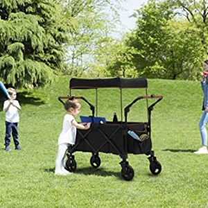 Delta Children Hercules Stroller Wagon for 2 Kids Versatile Stroller Wagon with Canopy, Push/Pull Handles, Cup Holders and Storage Pockets Compact Fold is Great for Travel, Black