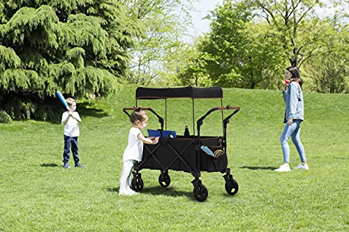 Delta Children Hercules Stroller Wagon for 2 Kids Versatile Stroller Wagon with Canopy, Push/Pull Handles, Cup Holders and Storage Pockets Compact Fold is Great for Travel, Black