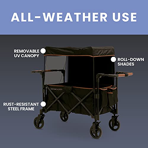 Delta Children Hercules Stroller Wagon for 2 Kids Versatile Stroller Wagon with Canopy, Push/Pull Handles, Cup Holders and Storage Pockets Compact Fold is Great for Travel, Black