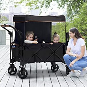 Delta Children Hercules Stroller Wagon for 2 Kids Versatile Stroller Wagon with Canopy, Push/Pull Handles, Cup Holders and Storage Pockets Compact Fold is Great for Travel, Black