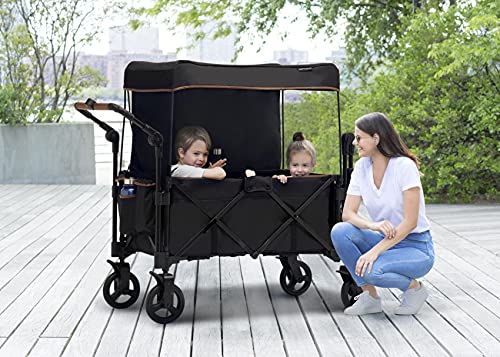 Delta Children Hercules Stroller Wagon for 2 Kids Versatile Stroller Wagon with Canopy, Push/Pull Handles, Cup Holders and Storage Pockets Compact Fold is Great for Travel, Black