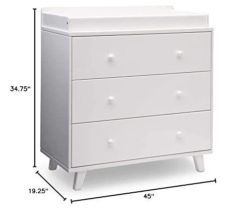 Delta Children Ava 3 Drawer Dresser with Changing Top, Greenguard Gold Certified, White