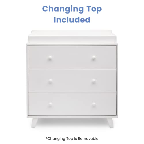 Delta Children Ava 3 Drawer Dresser with Changing Top, Greenguard Gold Certified, White