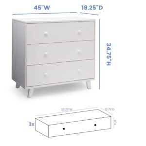 Delta Children Ava 3 Drawer Dresser with Changing Top, Greenguard Gold Certified, White