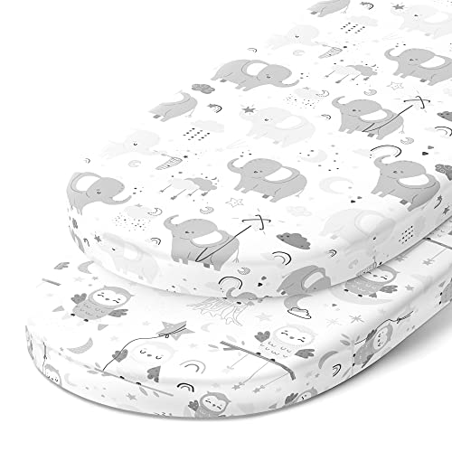 Bassinet Fitted Sheets for Delta Children and Simmons Kids Bassinet - Fits 16 x 32 Inch Oval Bassinet Mattress Pad – Snuggly Soft 100% Jersey Cotton – 2 Pack