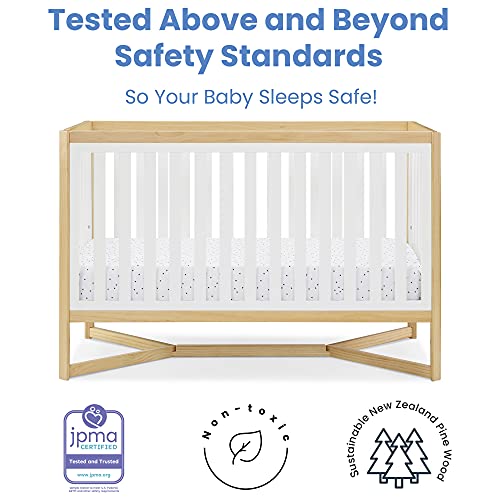 Delta Children Tribeca 4-in-1 Baby Convertible Crib + Simmons Kids Quiet Nights Crib and Toddler Mattress Made from Recycled Water Bottles/GREENGUARD Gold Certified [Bundle], Bianca White/Natural