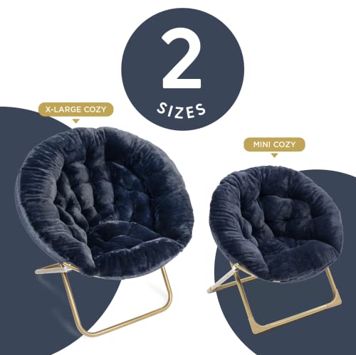 Milliard Mini Cozy Chair for Kids, Sensory Faux Fur Folding Saucer Chair for Toddlers, Navy Blue