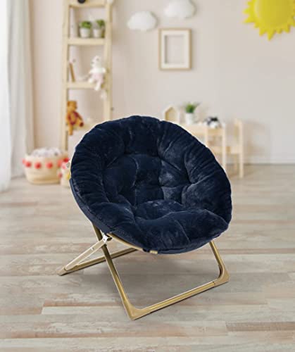 Milliard Mini Cozy Chair for Kids, Sensory Faux Fur Folding Saucer Chair for Toddlers, Navy Blue