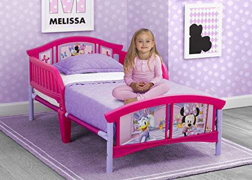 Delta Children Plastic Toddler Bed, Disney Minnie Mouse + Delta Children Twinkle Galaxy Dual Sided Recycled Fiber Core Toddler Mattress (Bundle)