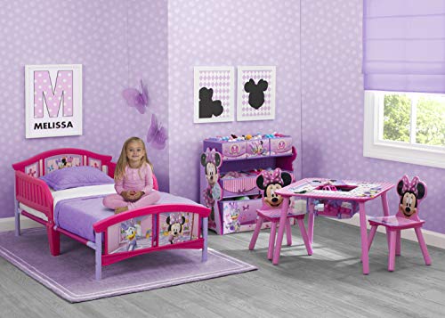 Delta Children Plastic Toddler Bed, Disney Minnie Mouse + Delta Children Twinkle Galaxy Dual Sided Recycled Fiber Core Toddler Mattress (Bundle)