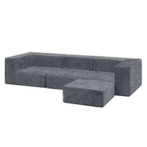 Delta Children Cozee 4-Piece Customizable Sectional Sofa Set, Grey