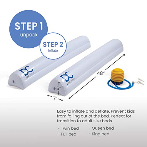 Delta Children Inflatable Bed Rails for Toddlers & Kids with Foot Pump (2 Pack) - Leak-Proof Portable Guardrails Great for Travel or at Home, White