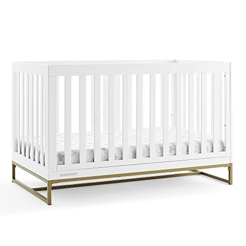 Delta Children Jade 4-in-1 Convertible Crib - Greenguard Gold Certified, Bianca White/Bronze