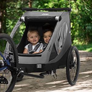 Jeep Everest 2-in-1 Child Bike Trailer and Stroller for 2 Kids by Delta Children | 2-Seater Lightweight Multisport Trailer with Converts to Jogging Stroller | Compact Fold for Travel and Storage, Grey