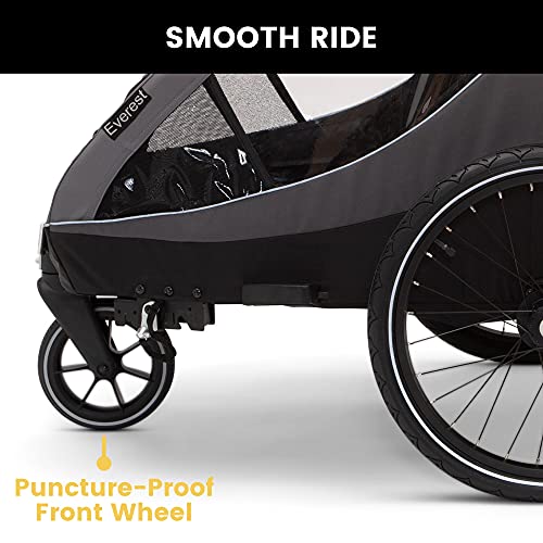 Jeep Everest 2-in-1 Child Bike Trailer and Stroller for 2 Kids by Delta Children | 2-Seater Lightweight Multisport Trailer with Converts to Jogging Stroller | Compact Fold for Travel and Storage, Grey