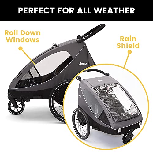 Jeep Everest 2-in-1 Child Bike Trailer and Stroller for 2 Kids by Delta Children | 2-Seater Lightweight Multisport Trailer with Converts to Jogging Stroller | Compact Fold for Travel and Storage, Grey