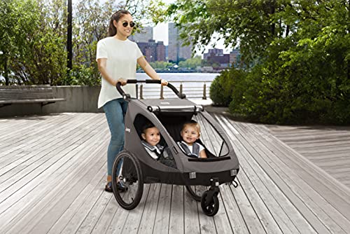 Jeep Everest 2-in-1 Child Bike Trailer and Stroller for 2 Kids by Delta Children | 2-Seater Lightweight Multisport Trailer with Converts to Jogging Stroller | Compact Fold for Travel and Storage, Grey