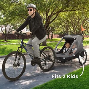 Jeep Everest 2-in-1 Child Bike Trailer and Stroller for 2 Kids by Delta Children | 2-Seater Lightweight Multisport Trailer with Converts to Jogging Stroller | Compact Fold for Travel and Storage, Grey