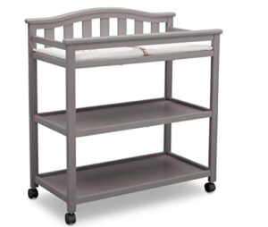 delta children bell top changing table with wheels and changing pad, greenguard gold certified, grey, 1 count (pack of 1)