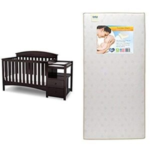 delta children abby convertible crib ‘n’ changer, dark chocolate with twinkle stars crib & toddler mattress