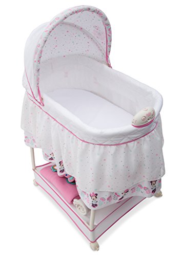 Delta Children Gliding Bedside Bassinet - Portable Crib with Lights, Sounds and Vibration, Disney Minnie Mouse Boutique