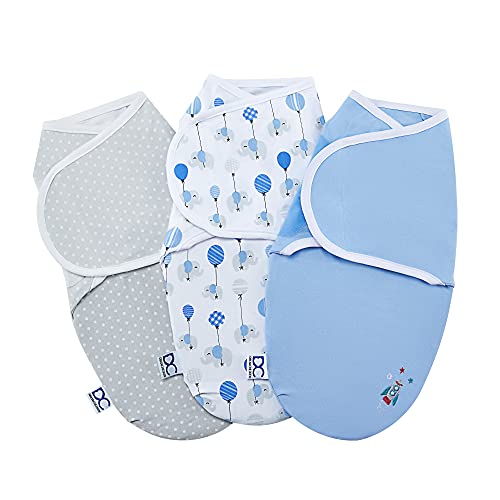 Delta Children Little Lambs Adjustable Swaddle Wrap - 100% Cotton - Size Small/Medium, Fits Babies 0-3 Months/7-14 lbs, 3-Pack, Boy, Blue