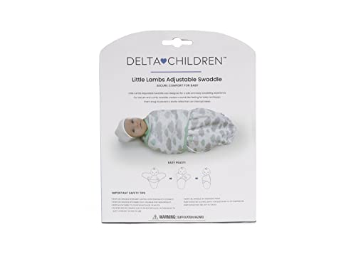 Delta Children Little Lambs Adjustable Swaddle Wrap - 100% Cotton - Size Small/Medium, Fits Babies 0-3 Months/7-14 lbs, 3-Pack, Boy, Blue