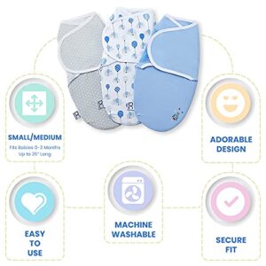 Delta Children Little Lambs Adjustable Swaddle Wrap - 100% Cotton - Size Small/Medium, Fits Babies 0-3 Months/7-14 lbs, 3-Pack, Boy, Blue