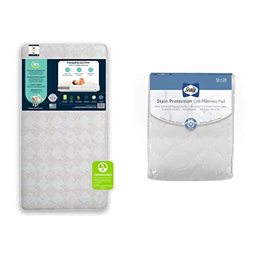 Serta Tranquility Eco Firm 2-Stage Premium Baby Crib Mattress & Sealy Stain Protection Waterproof Fitted Toddler Bed and Baby Crib Mattress Pad