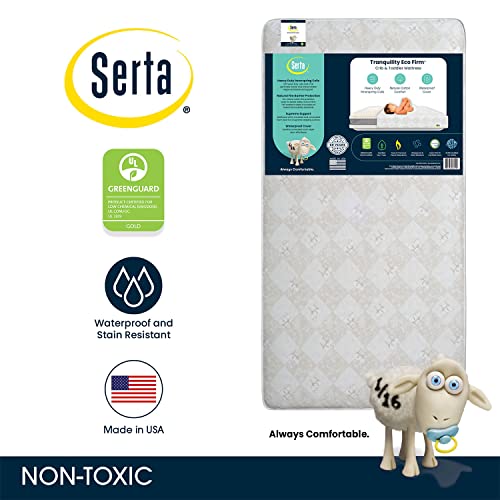 Serta Tranquility Eco Firm 2-Stage Premium Baby Crib Mattress & Sealy Stain Protection Waterproof Fitted Toddler Bed and Baby Crib Mattress Pad