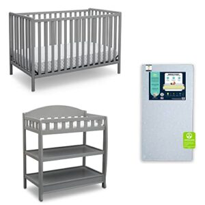 delta children heartland 4-in-1 convertible crib infant changing table with pad + serta perfect start crib mattress, grey