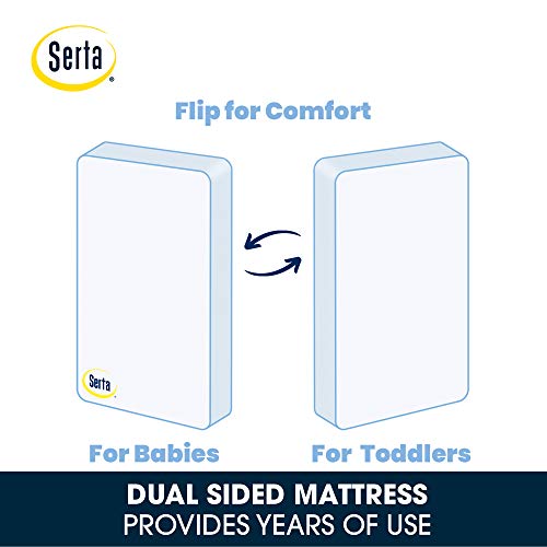 Delta Children Heartland 4-in-1 Convertible Crib Infant Changing Table with Pad + Serta Perfect Start Crib Mattress, Grey