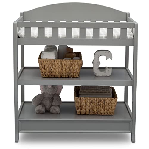 Delta Children Heartland 4-in-1 Convertible Crib Infant Changing Table with Pad + Serta Perfect Start Crib Mattress, Grey