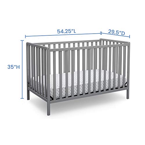 Delta Children Heartland 4-in-1 Convertible Crib Infant Changing Table with Pad + Serta Perfect Start Crib Mattress, Grey