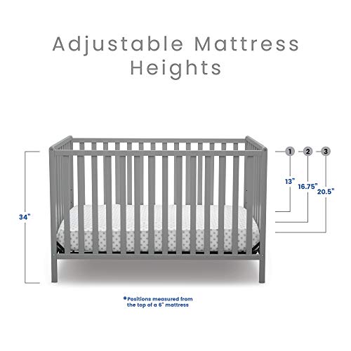 Delta Children Heartland 4-in-1 Convertible Crib Infant Changing Table with Pad + Serta Perfect Start Crib Mattress, Grey