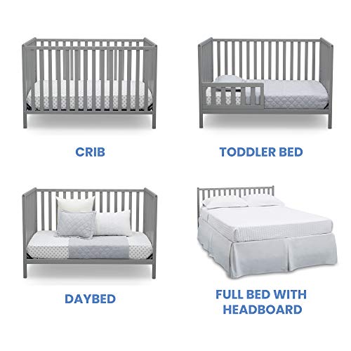 Delta Children Heartland 4-in-1 Convertible Crib Infant Changing Table with Pad + Serta Perfect Start Crib Mattress, Grey